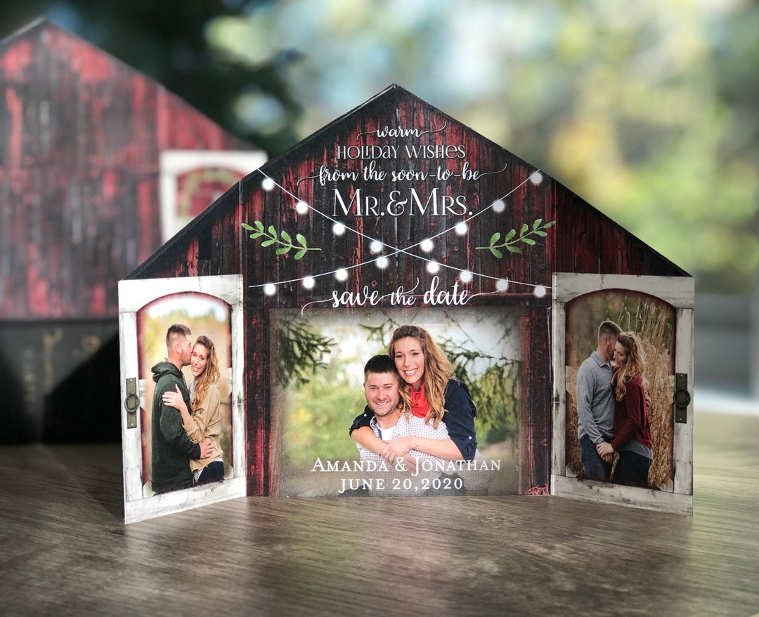 Rustic Red Christmas Barn Photo Save the Date & Holiday Card • Rustic ...