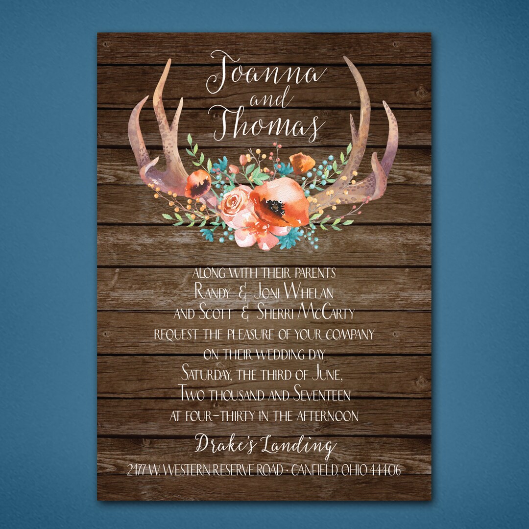 Barnwood and Antlers Wedding Invitations • Rustic Wedding Response Card ...