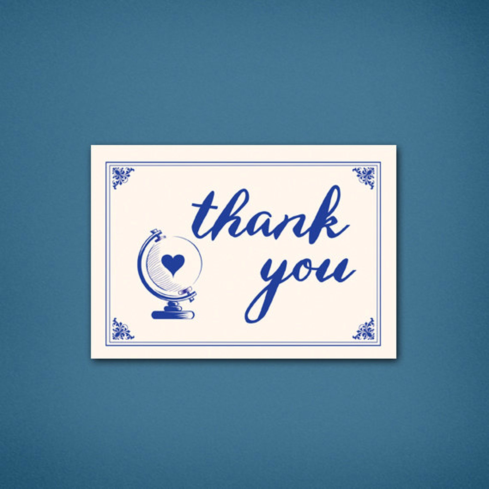 Vintage Traveler Thank You Globe Thank You Thank You Card | Etsy