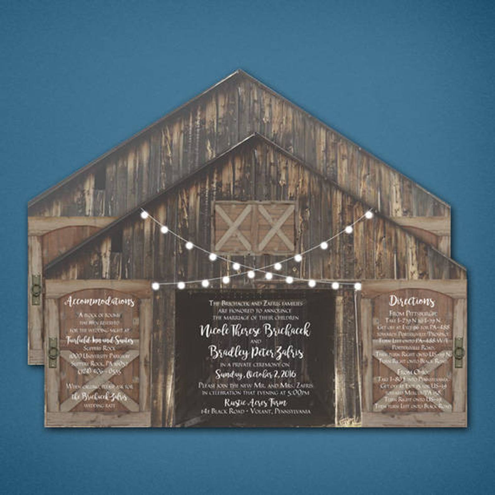 Rustic Blue Barn Wedding Invitation With Folding Doors and - Etsy