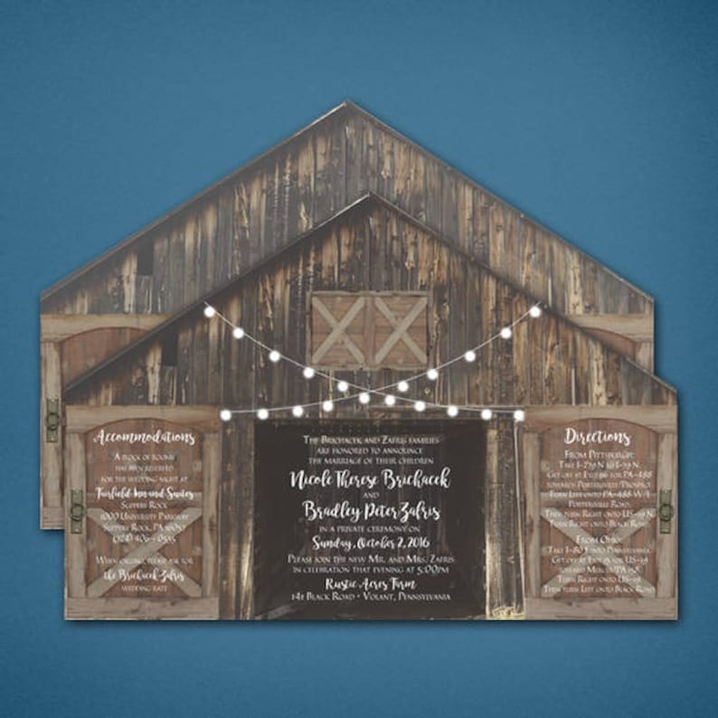 Rustic Barn Wedding Invitation With Folding Doors and Strings - Etsy