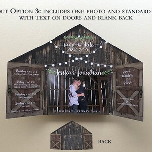 Rustic Barn Photo Save the Date With Folding Doors • Country Barn Save ...