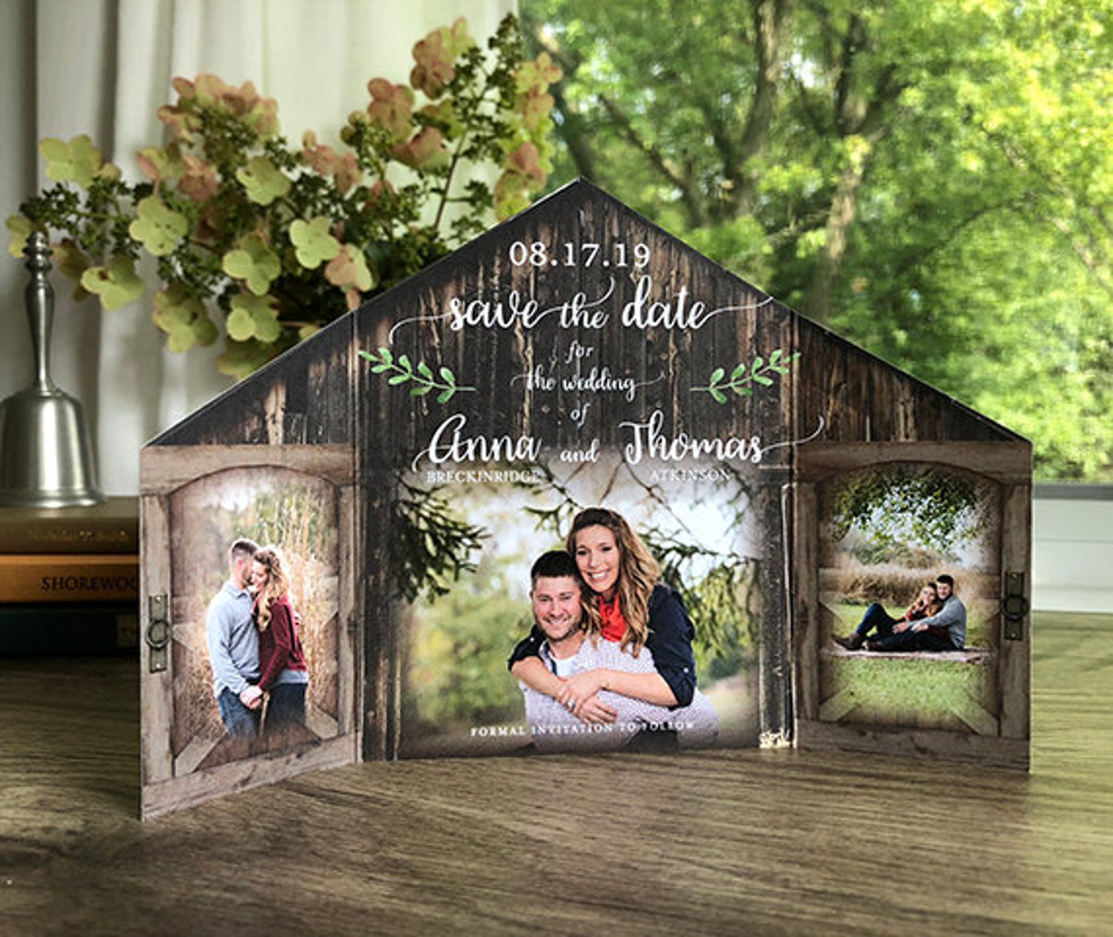Rustic Barn Photo Save the Date With Folding Doors • Country Barn Save ...