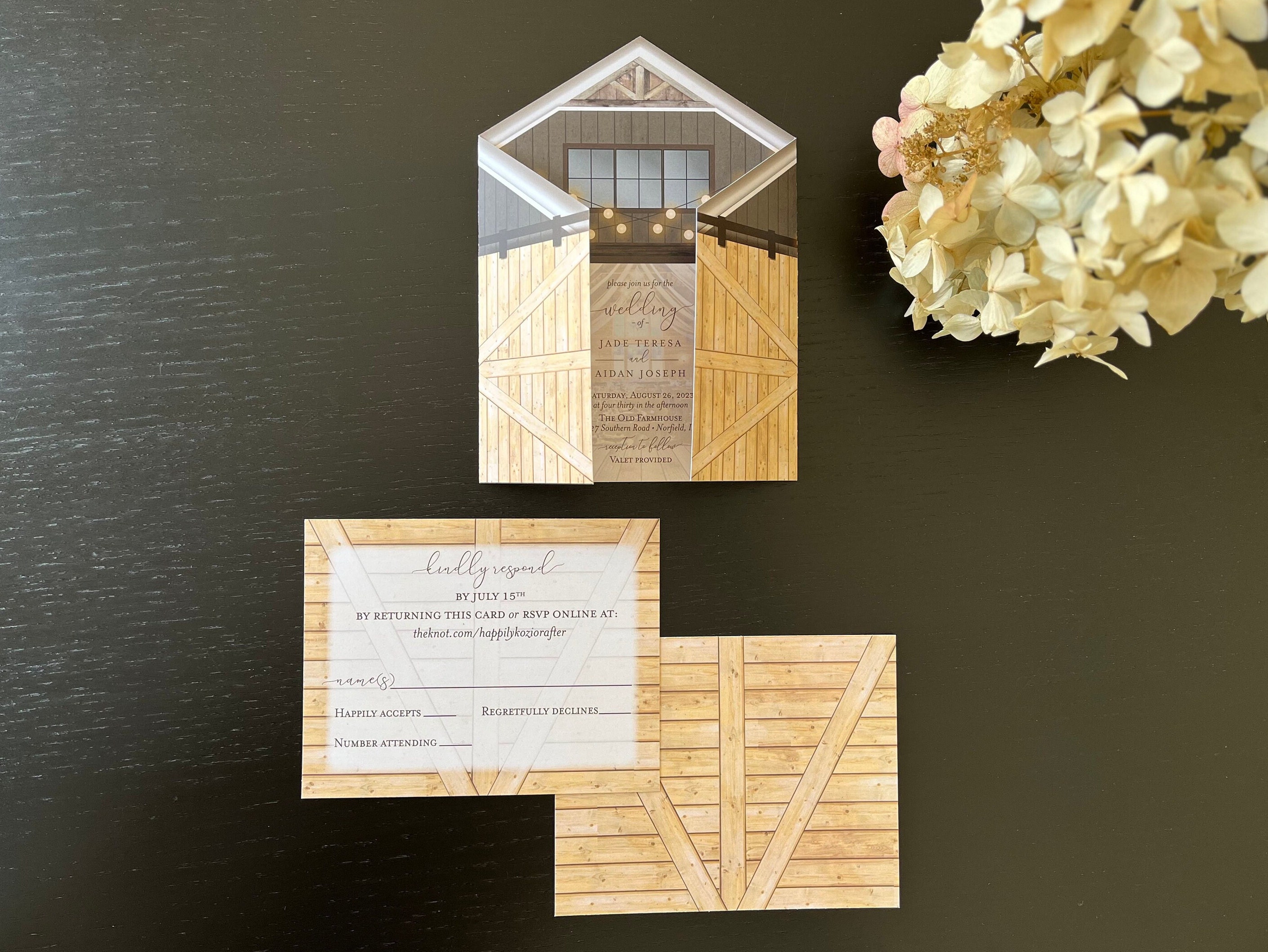 Modern Elegant Black Barn Wedding Invitation With Folding Doors and ...