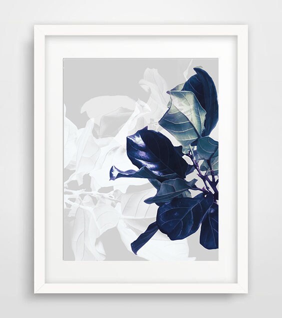 Blue And White Tropical Leaves Printable Poster Abstract Leaf | Etsy
