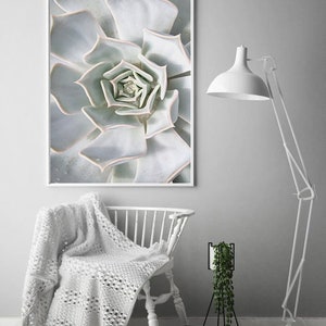 Succulent Print Poster, White Succulent Wall Art Printable, Desert ...