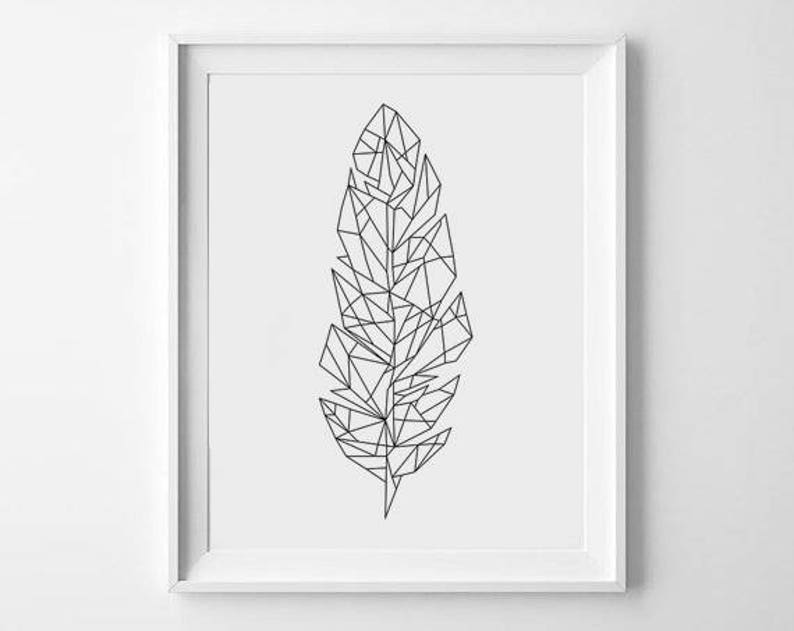 Feather Print Feather Wall Art Geometric Feather Poster | Etsy