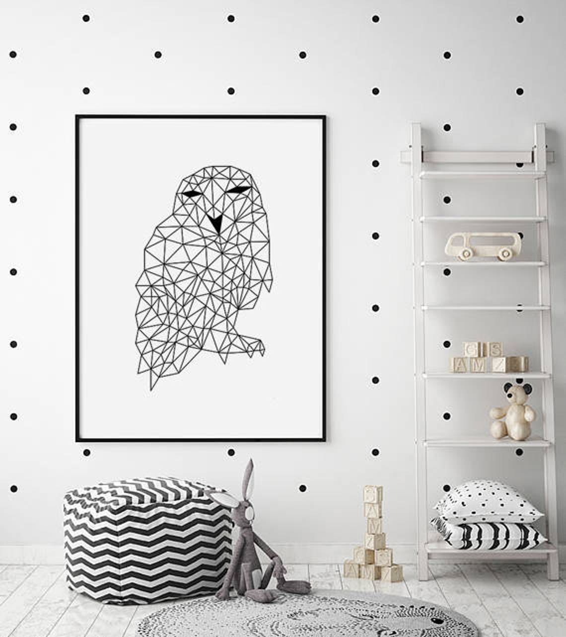 Owl Print Geometric Owl Print Geometric Nursery Art Owl - Etsy