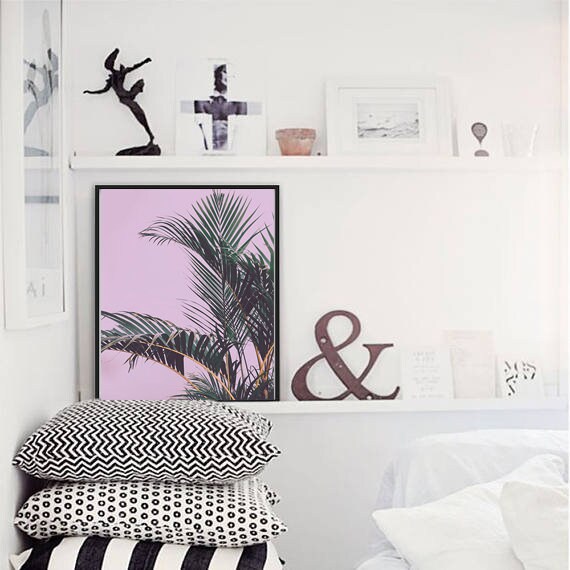 Green And Pink Leaf Print Palm Leaves Print Palm Tree Print | Etsy