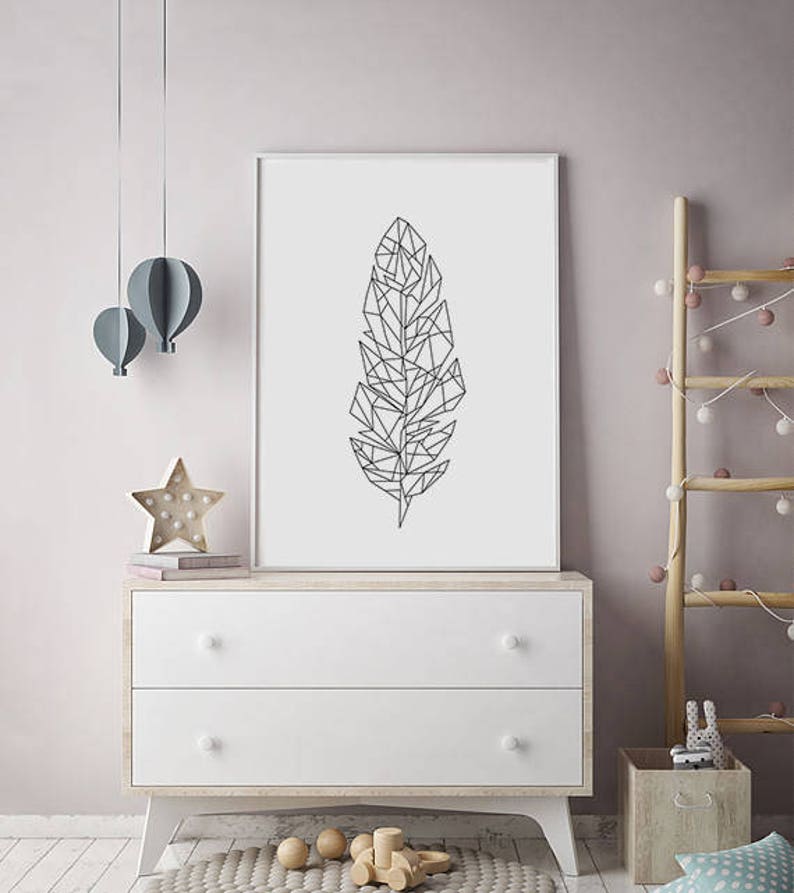 Feather Print Feather Wall Art Geometric Feather Poster | Etsy