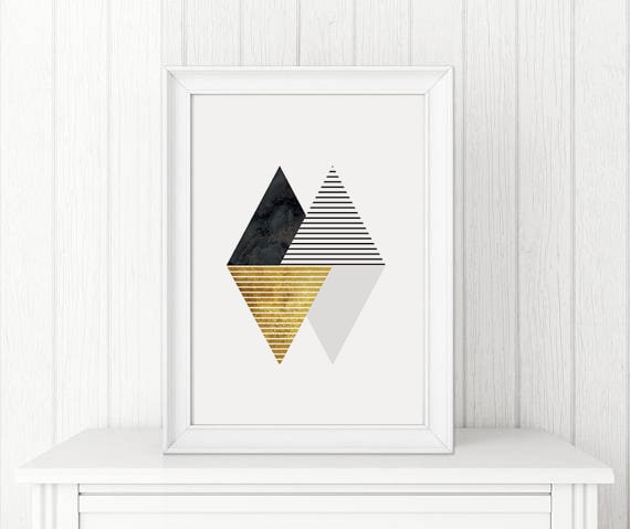 Geometric Wall Art Prints Scandinavian Print Gold Foil | Etsy