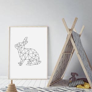 Rabbit Print, Woodland Nursery Decor, Bunny Wall Art Prints, Geometric ...