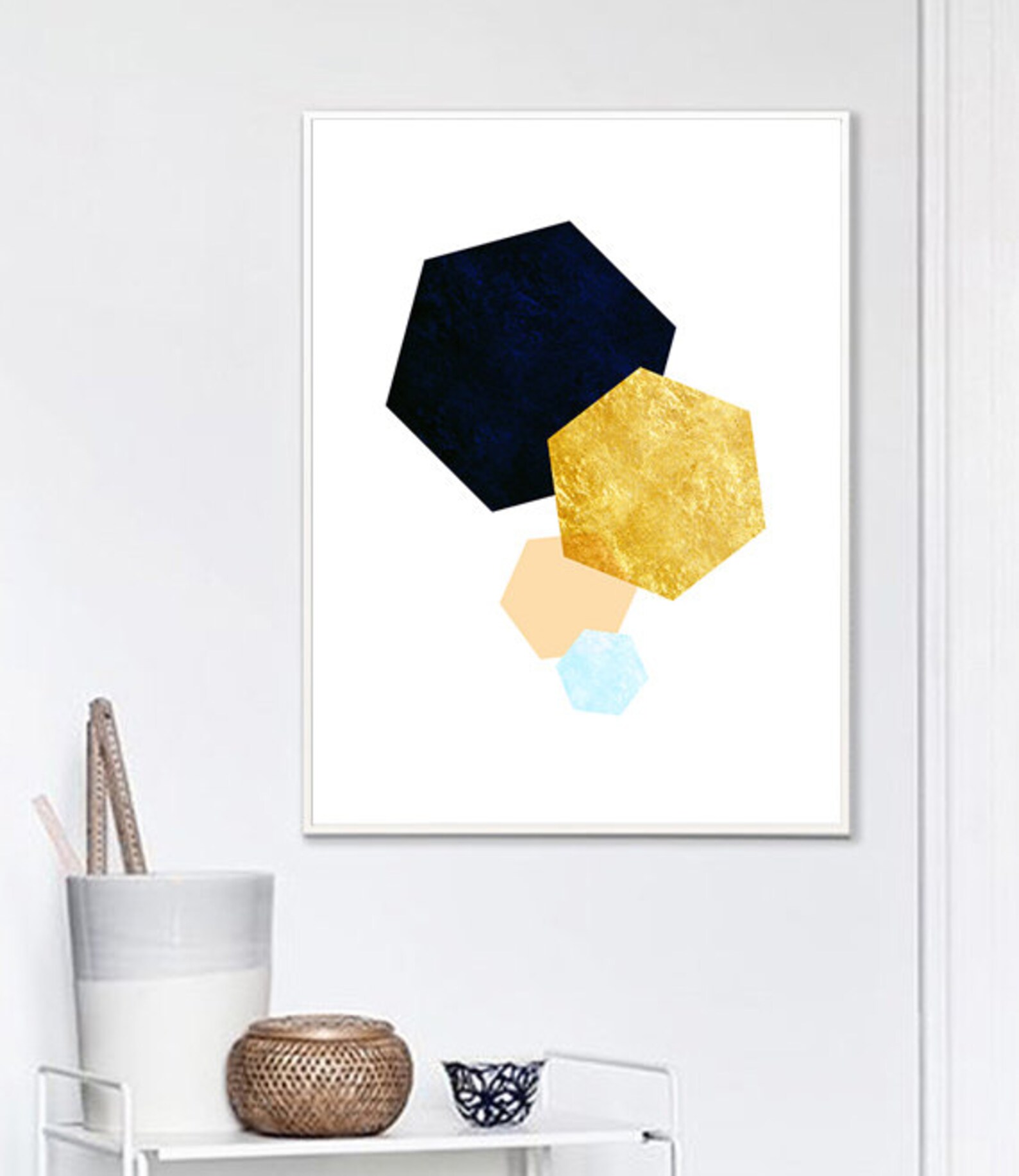 Hexagon Wall Art Geometric Print Minimalist Poster Large | Etsy