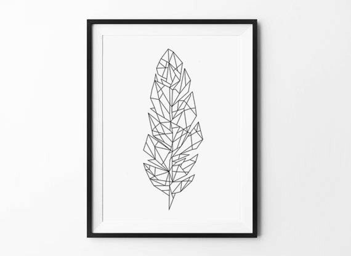 Feather Print Feather Wall Art Geometric Feather Poster | Etsy