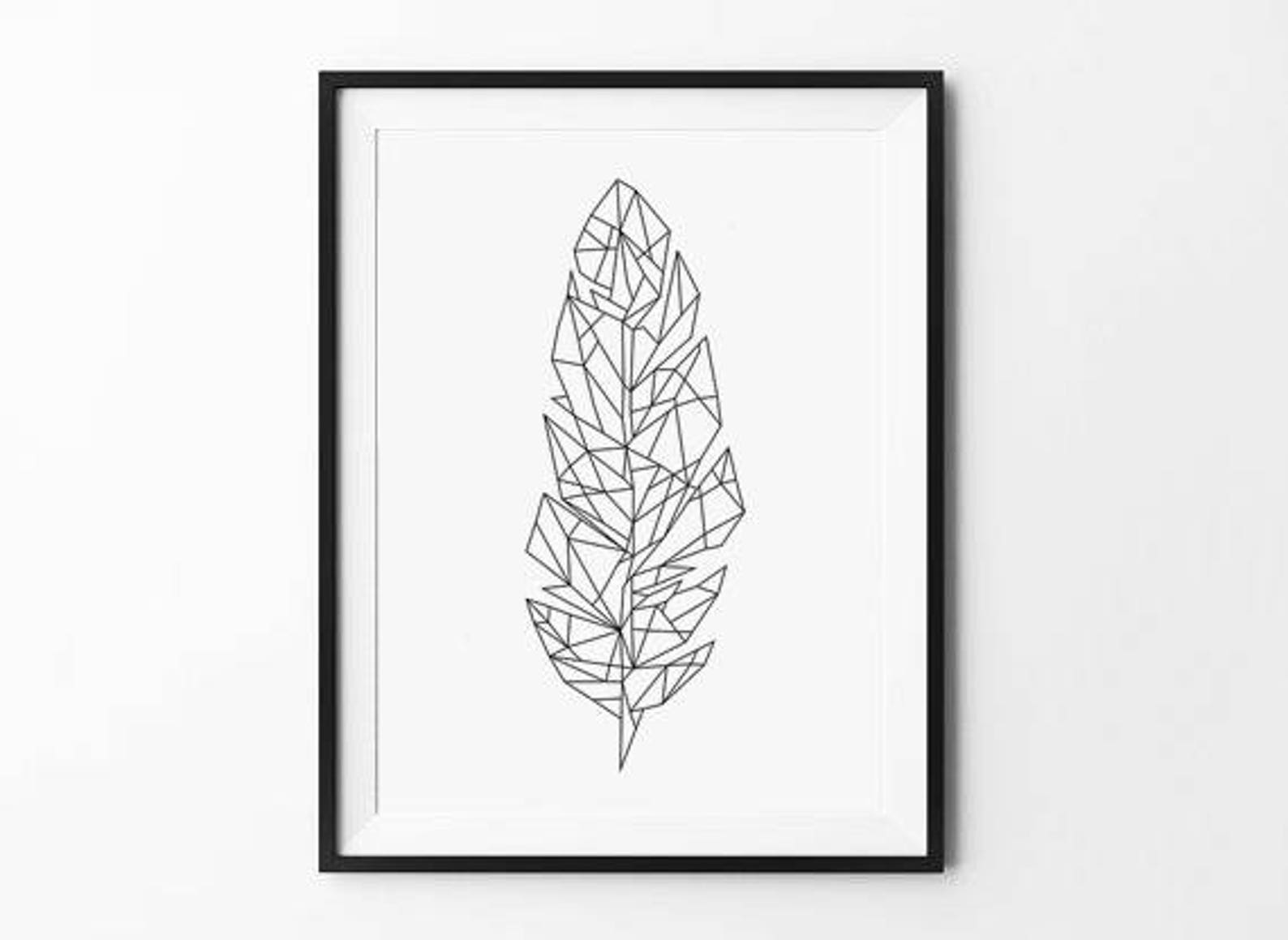 Feather Print Feather Wall Art Geometric Feather Poster | Etsy