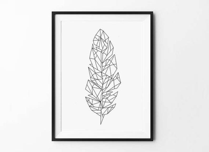 Feather Print Feather Wall Art Geometric Feather Poster | Etsy