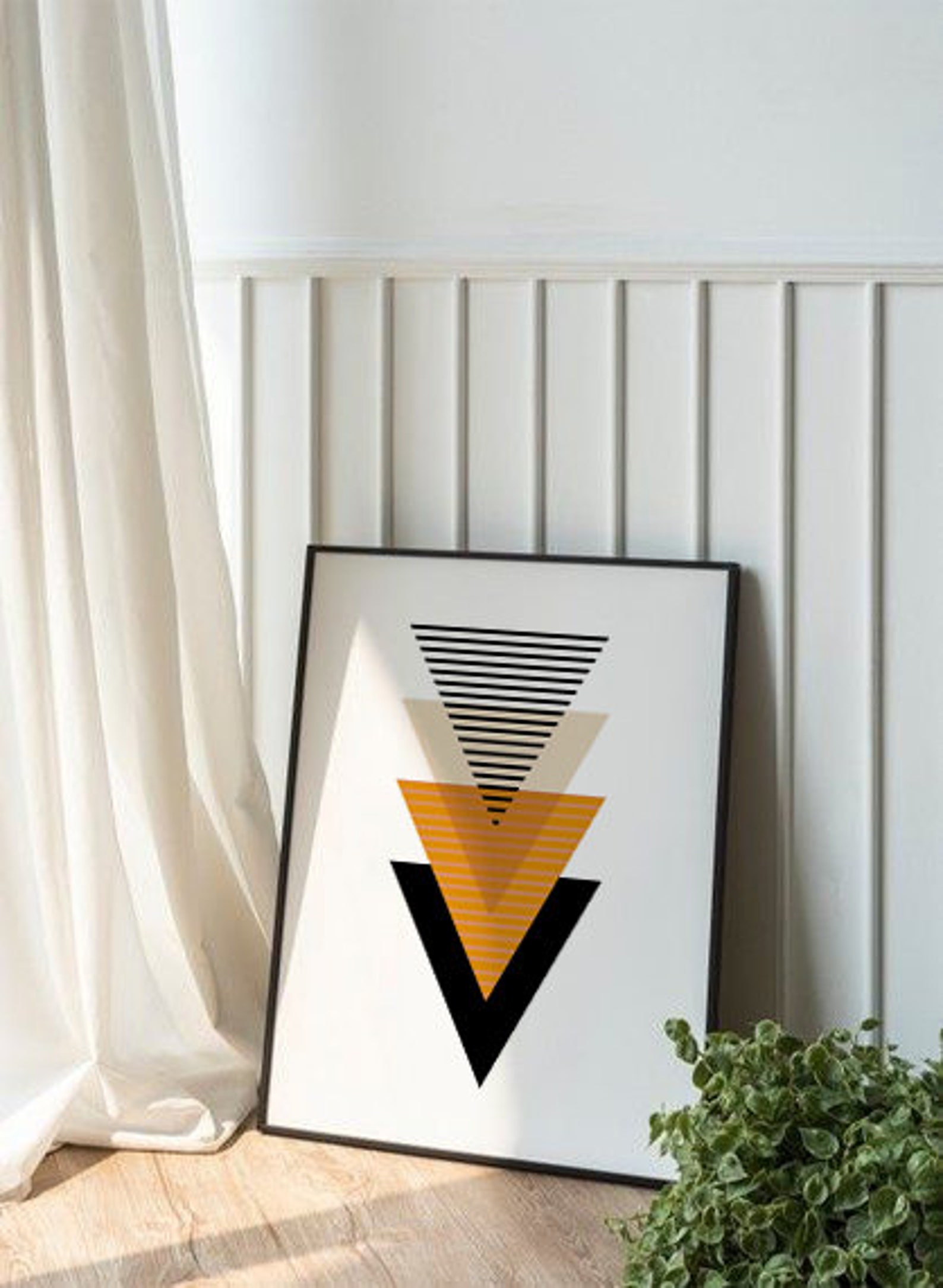 Orange & Black Geometric Triangle Art Print: Scandinavian Modern ...