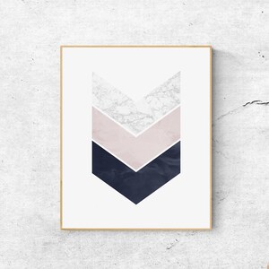 Navy and Blush Wall Art, Navy Blue Décor, Printable Wall Art, Geometric ...