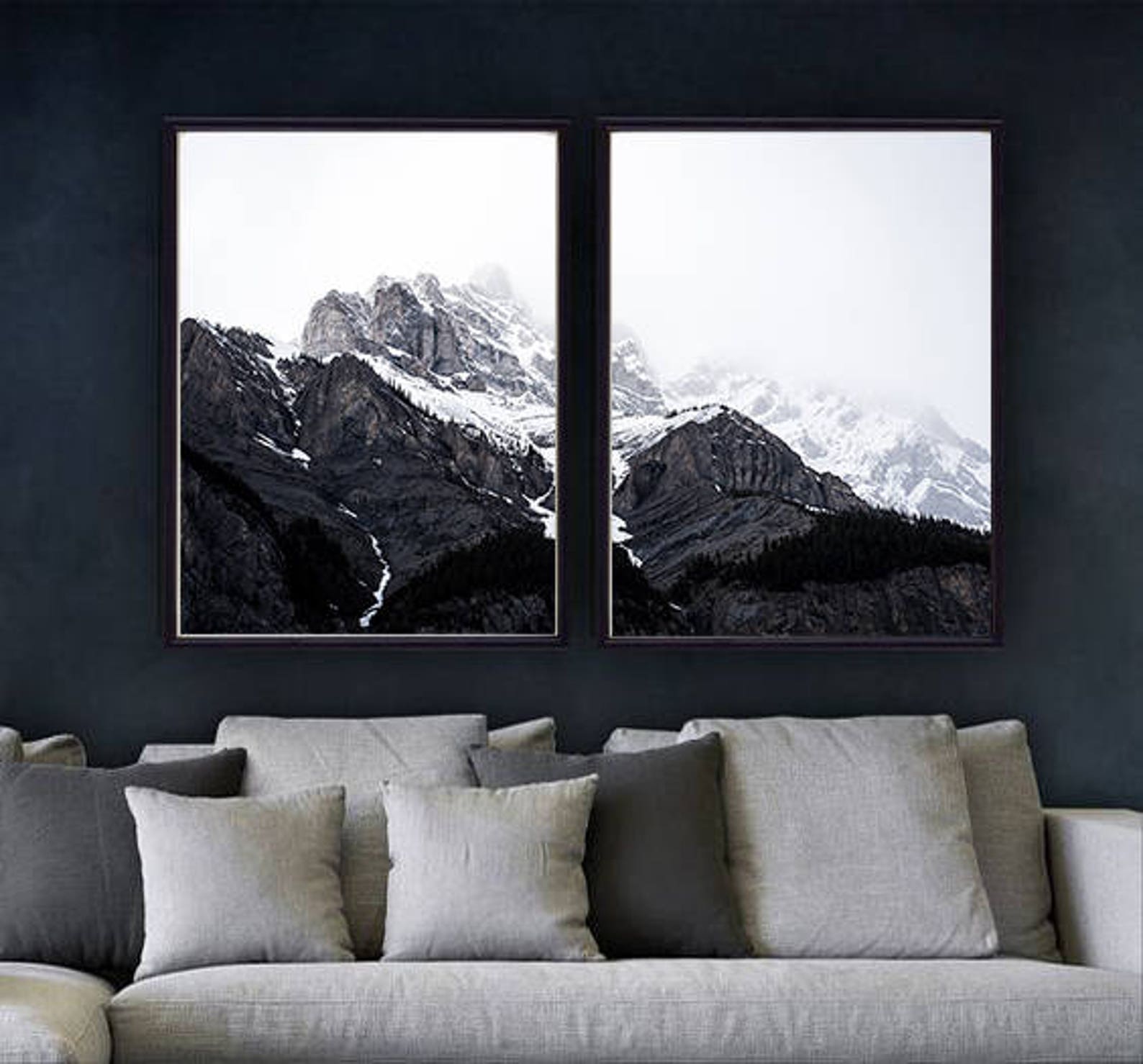 Set of 2 Black and White Mountain Prints Mountain Wall Art - Etsy