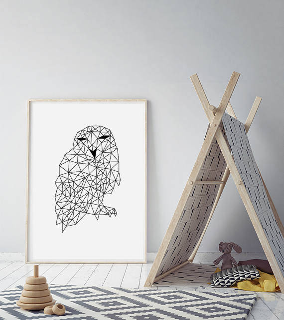 Owl Print Geometric Owl Print Geometric Nursery Art Owl | Etsy