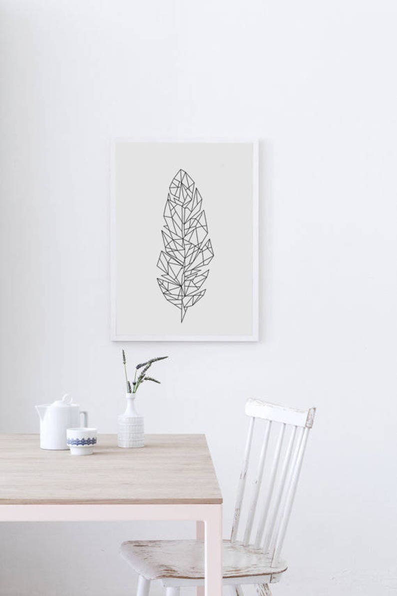 Feather Print Feather Wall Art Geometric Feather Poster - Etsy