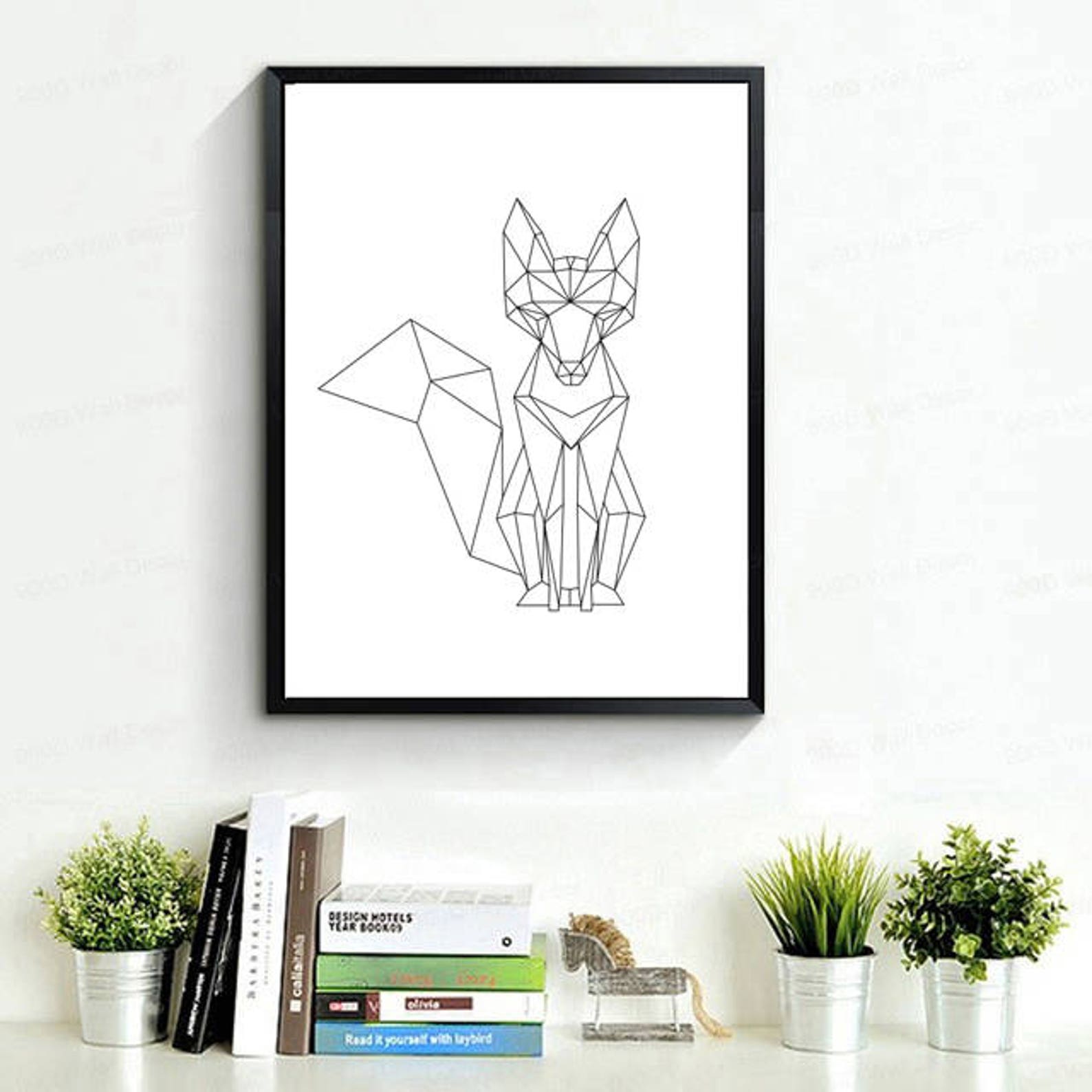 Fox Print Black and White Fox Gift Nursery Animal Print | Etsy