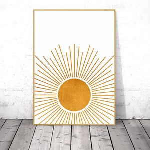 Boho Bedroom Wall Decor, Gold Sun Wall Art Prints, Mid Century Modern ...