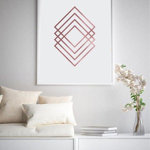Geometric Rose Gold Printable Wall Art Prints, Abstract Digital ...