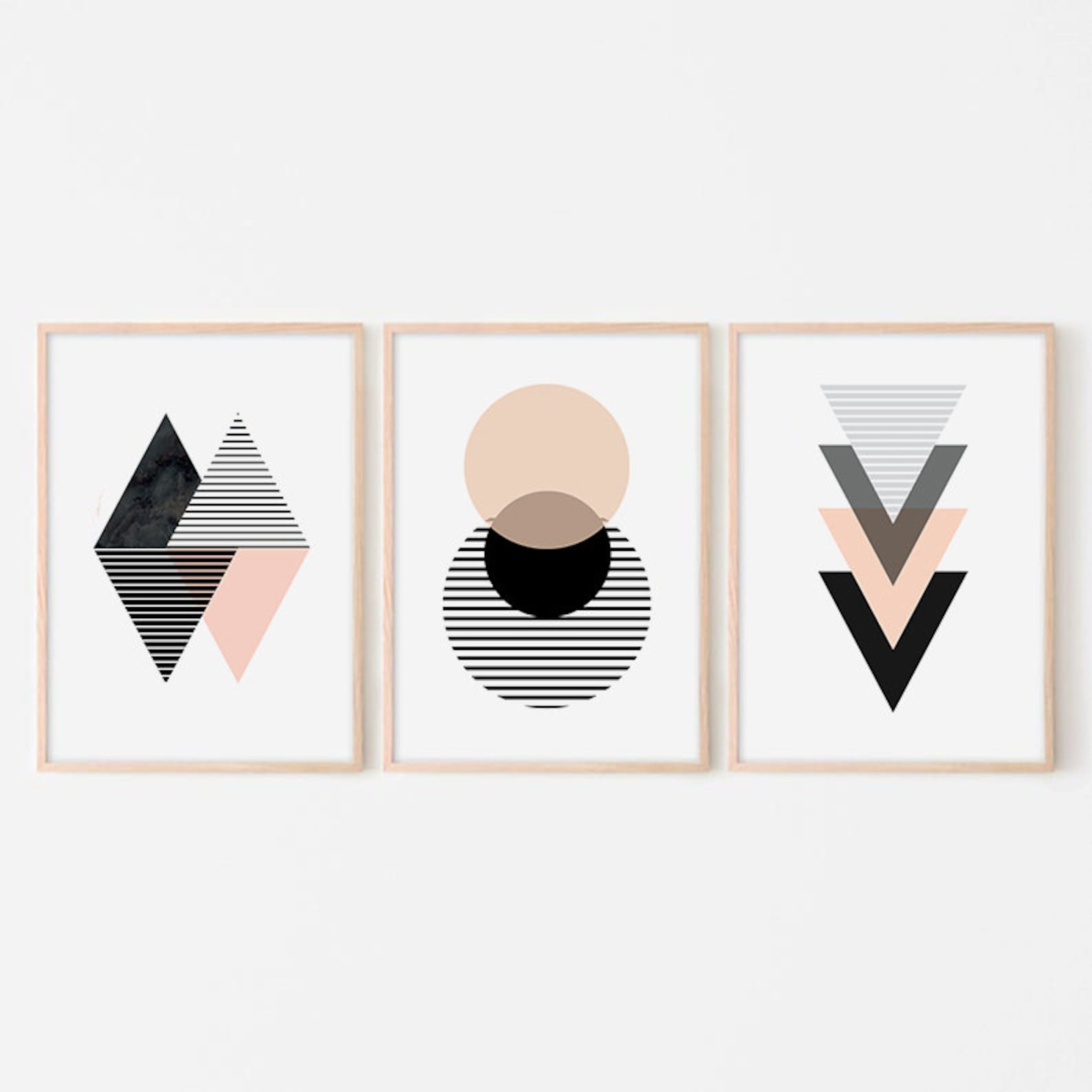 Geometric Wall Art Printable Set of 3 Prints Pink Wall Decor - Etsy