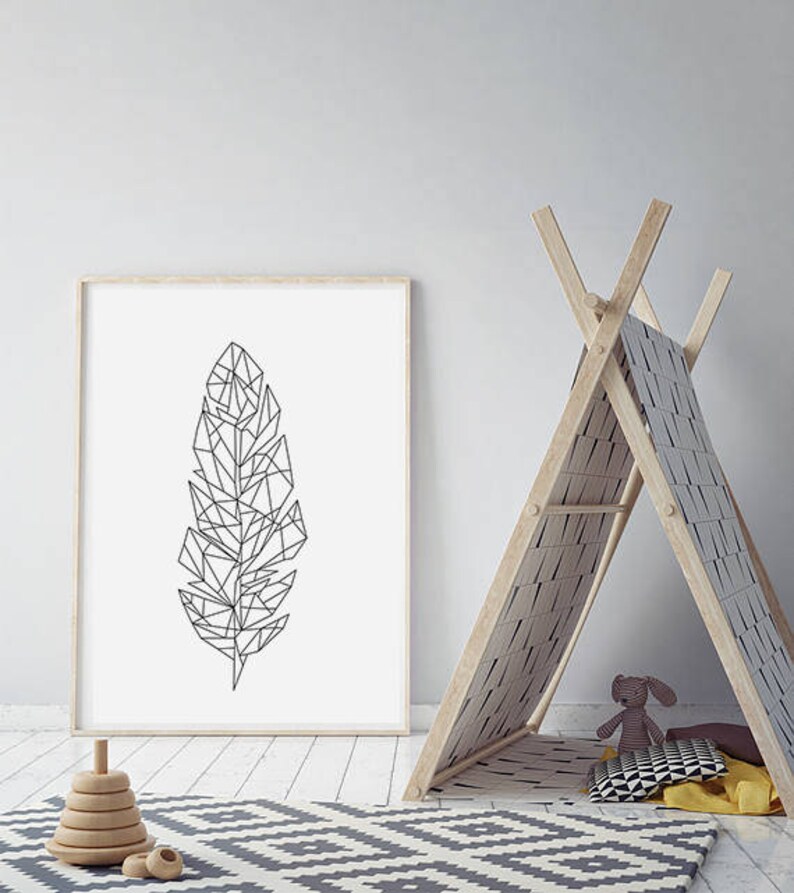 Feather Print Feather Wall Art Geometric Feather Poster | Etsy