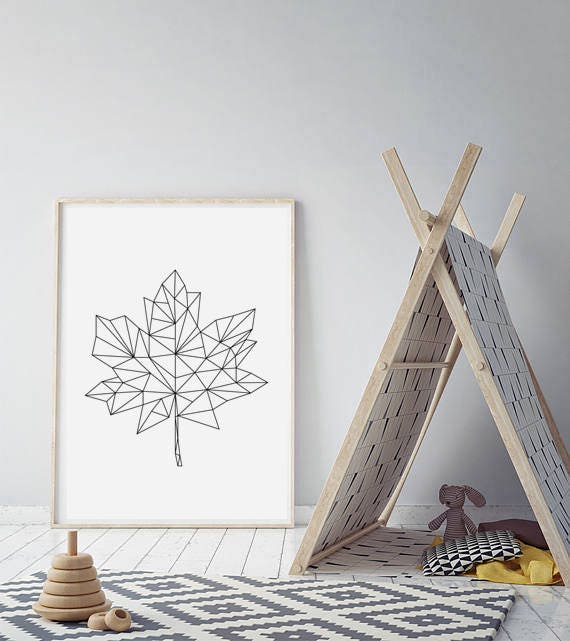 Maple Leaf Art Maple Leaf Wall Art Prints Geometric Nursery | Etsy