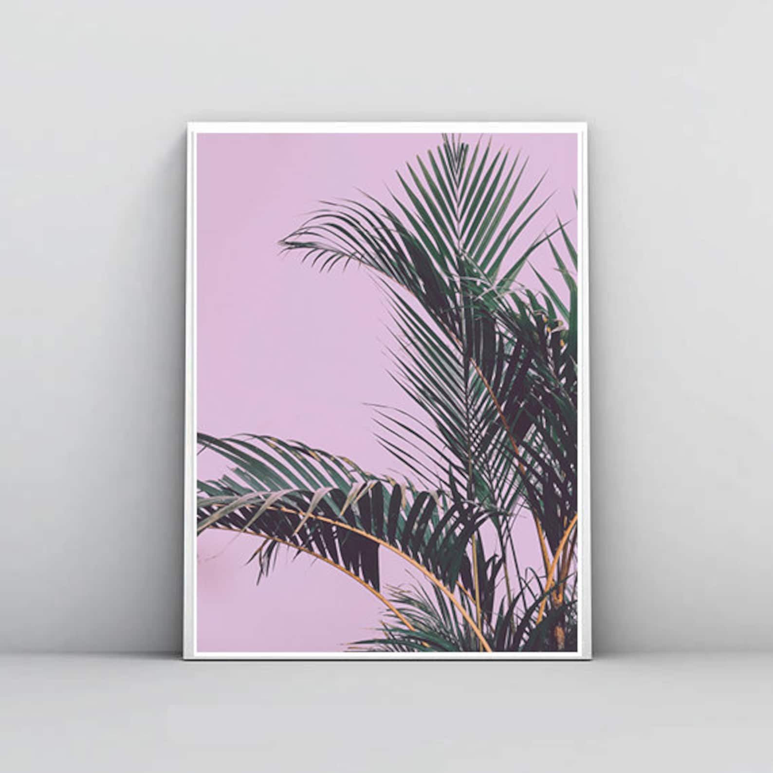 Green and Pink Leaf Print Palm Leaves Print Palm Tree Print | Etsy
