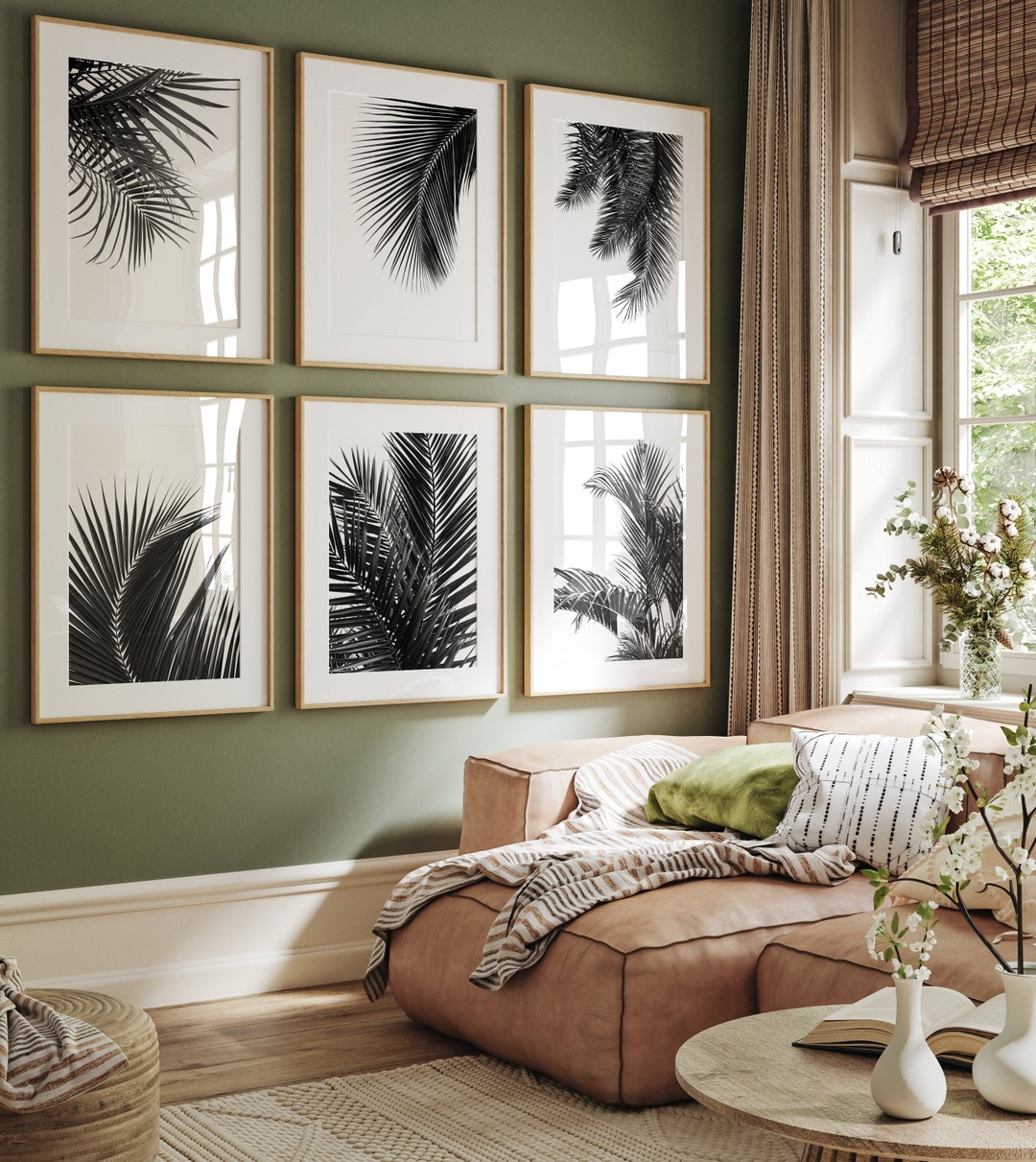 Black and White Palm Leaf Set of 6 Prints, Tropical Botanical Gallery ...