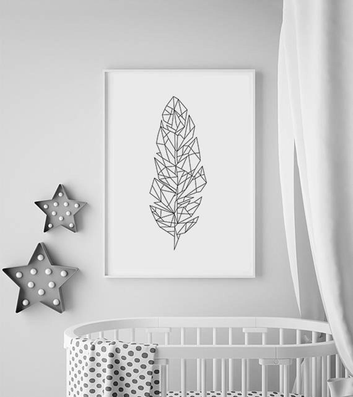 Feather Print Feather Wall Art Geometric Feather Poster | Etsy