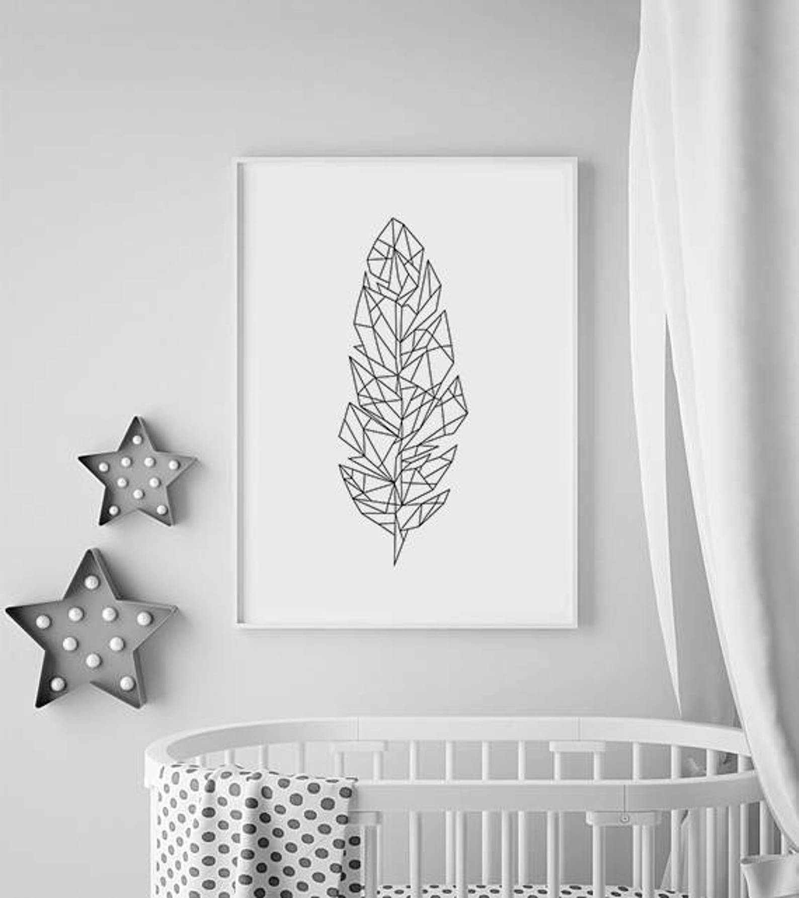 Feather Print Feather Wall Art Geometric Feather Poster | Etsy