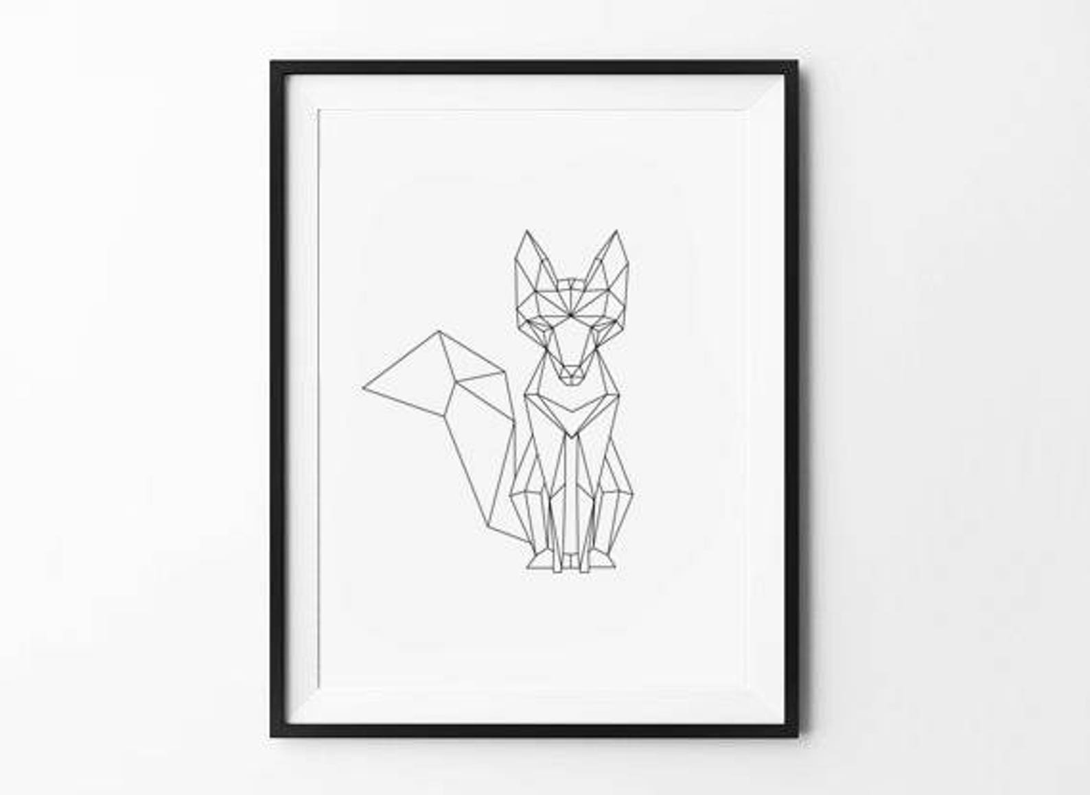 Fox Print Black and White Fox Gift Nursery Animal Print | Etsy