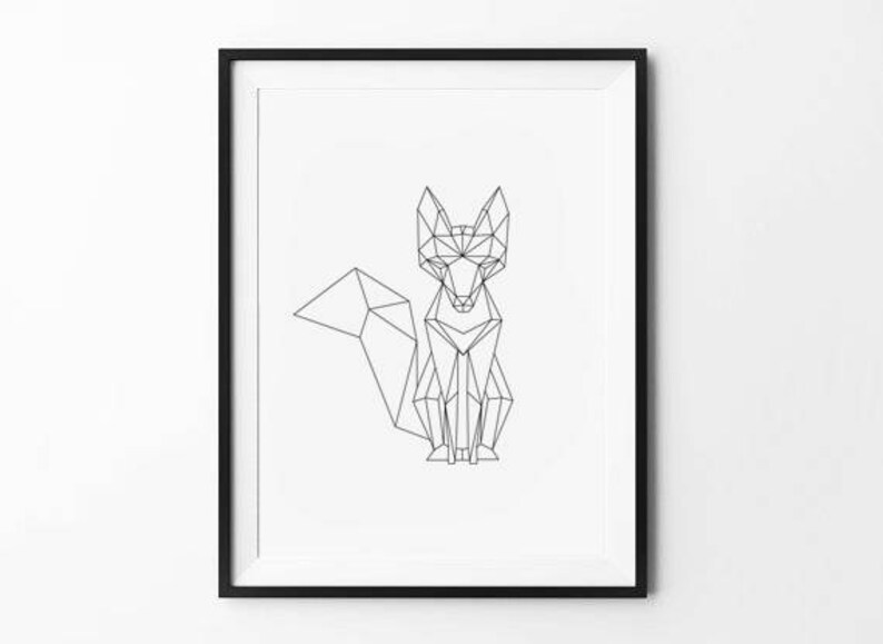 Fox Print Black and White Fox Gift Nursery Animal Print | Etsy
