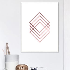 Geometric Rose Gold Printable Wall Art Prints, Abstract Digital ...