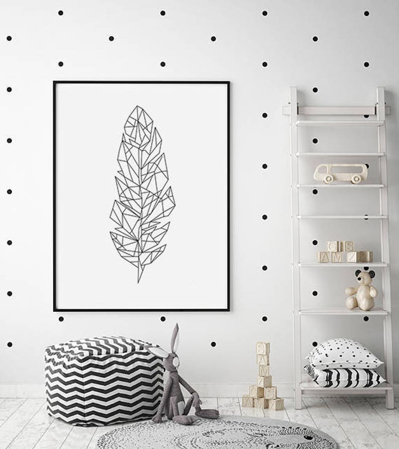 Feather Print Feather Wall Art Geometric Feather Poster - Etsy