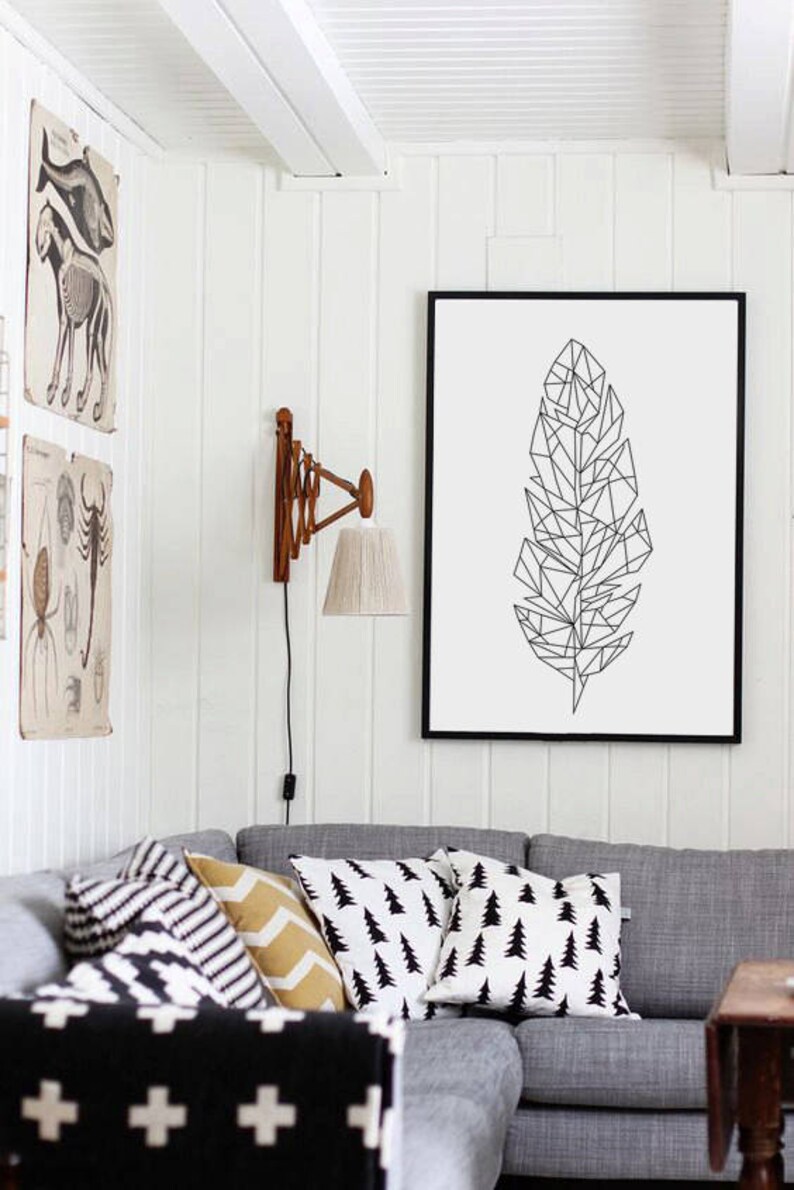 Feather Print Feather Wall Art Geometric Feather Poster | Etsy