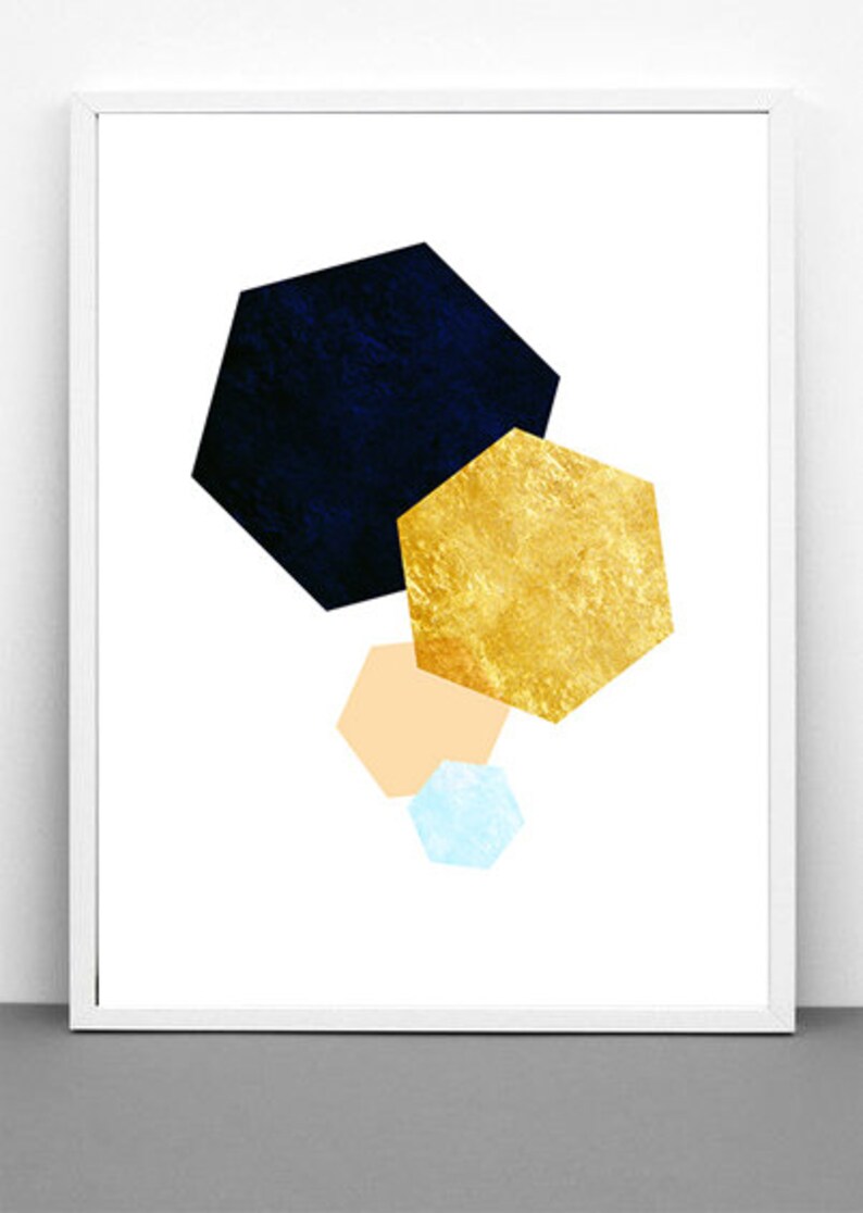 Hexagon Wall Art Geometric Print Minimalist Poster Large | Etsy