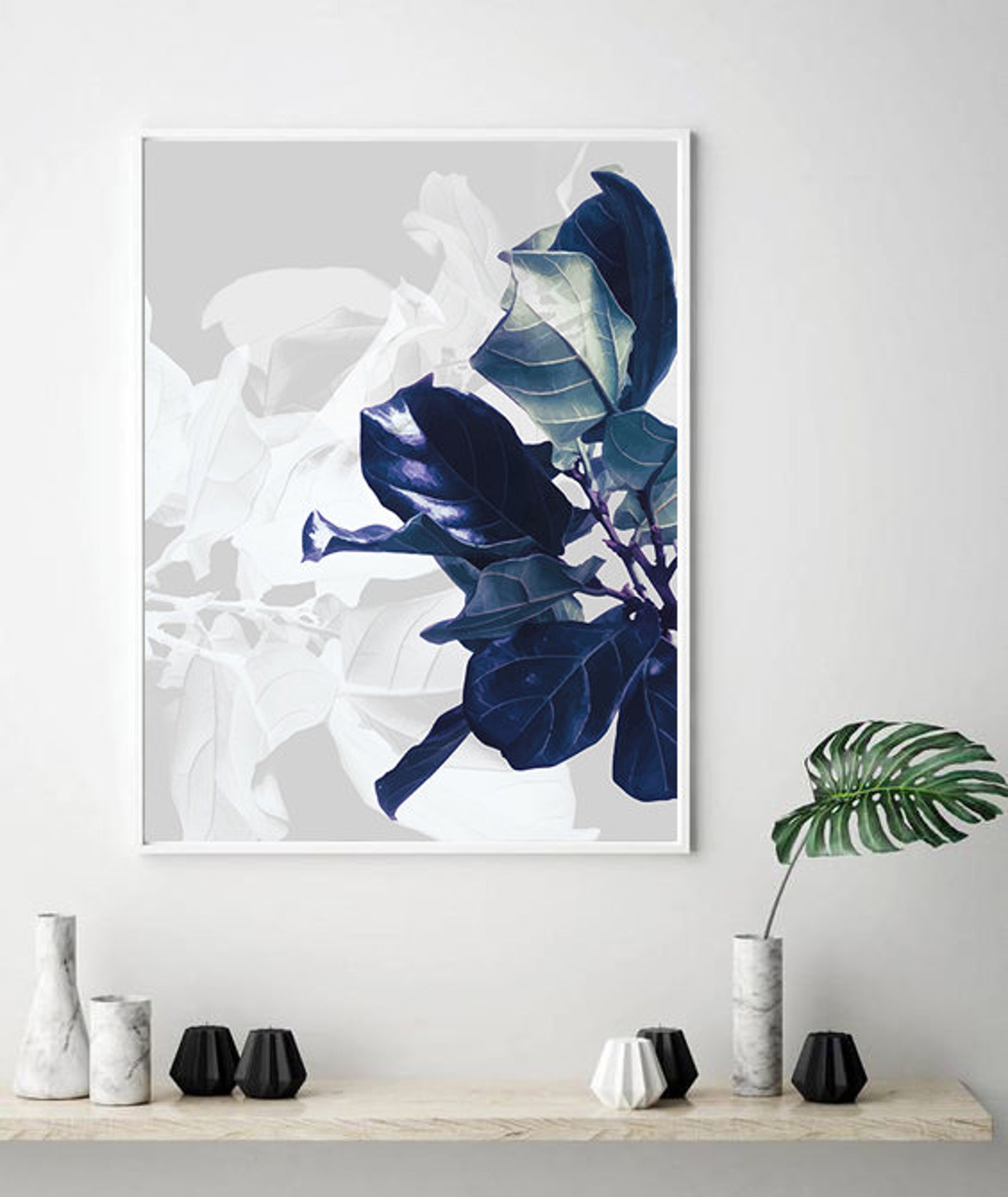 Blue and White Tropical Leaves Printable Poster Abstract Leaf - Etsy