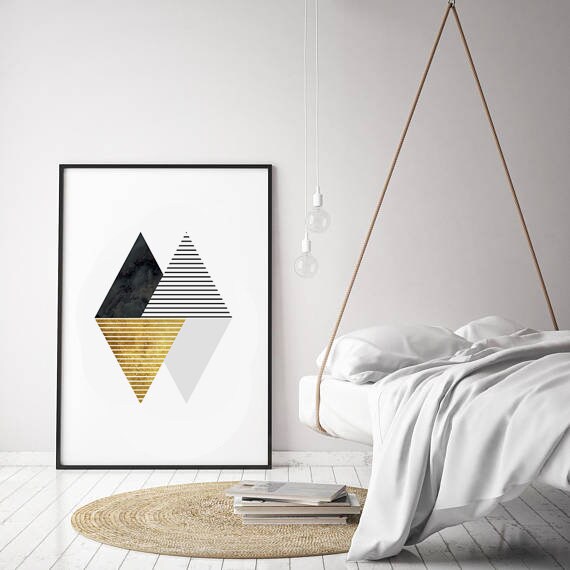 Geometric Wall Art Prints Scandinavian Print Gold Foil | Etsy