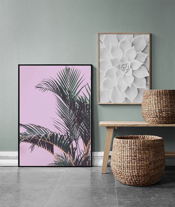 Green And Pink Leaf Print Palm Leaves Print Palm Tree Print | Etsy