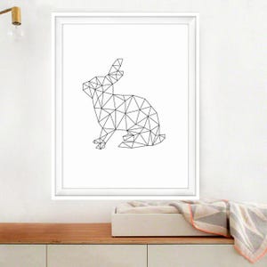 Rabbit Print, Woodland Nursery Decor, Bunny Wall Art Prints, Geometric ...