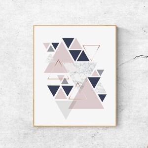 Navy and Blush Wall Art, Navy Blue Décor, Printable Wall Art, Geometric ...