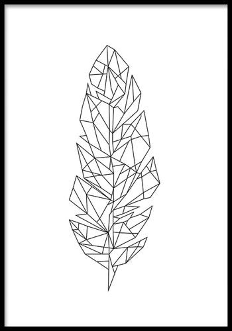 Feather Print Feather Wall Art Geometric Feather Poster | Etsy