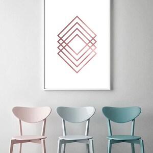 Geometric Rose Gold Printable Wall Art Prints, Abstract Digital ...