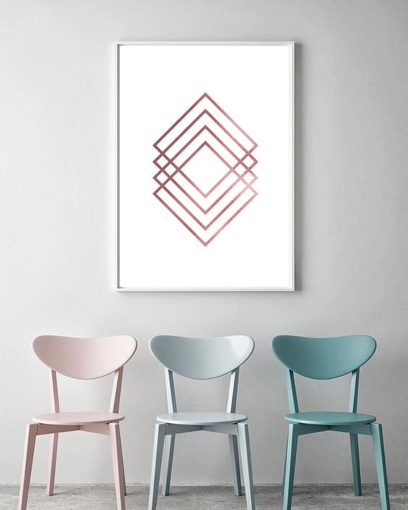 Geometric Rose Gold Printable Wall Art Prints Abstract | Etsy