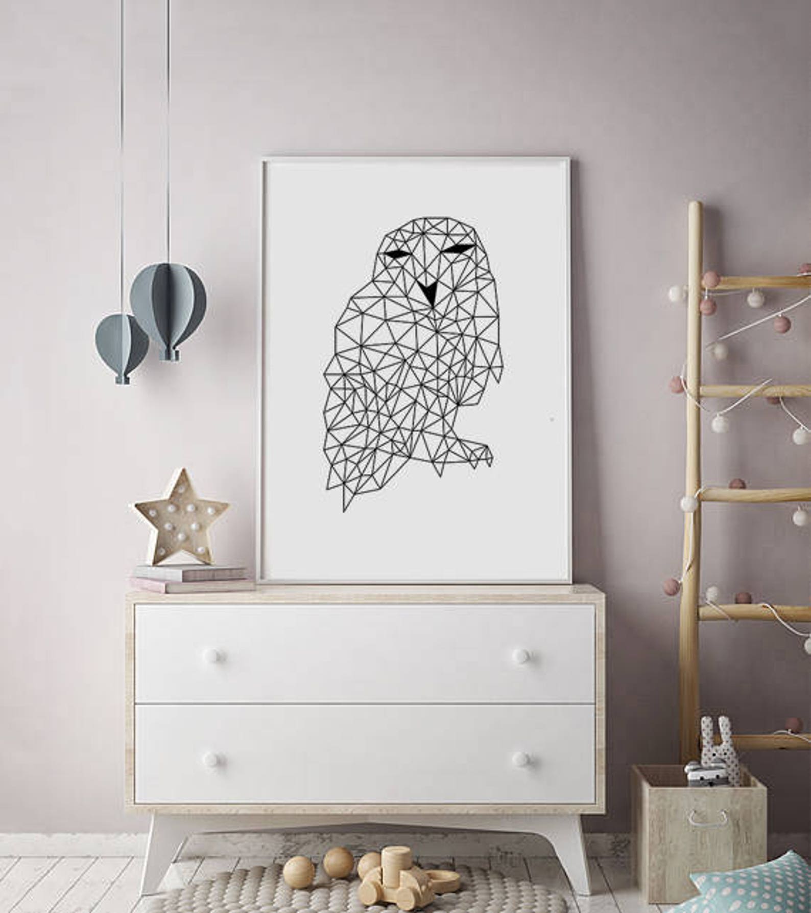 Owl Print Geometric Owl Print Geometric Nursery Art Owl - Etsy